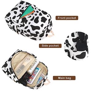 Cow Print School Bag Set, Junlion Laptop Backpack Lunch Bag Pencil Case White