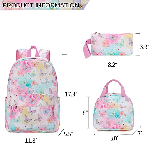 LEDAOU Backpack for Teen Girls School Bags Kids Bookbags Set School Backpack with Lunch Box and Pencil Case (Butterfly)