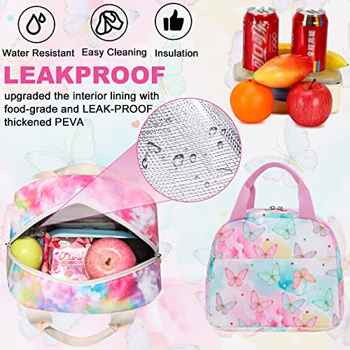 LEDAOU Backpack for Teen Girls School Bags Kids Bookbags Set School Backpack with Lunch Box and Pencil Case (Butterfly)