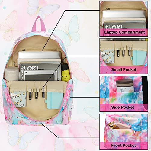 LEDAOU Backpack for Teen Girls School Bags Kids Bookbags Set School Backpack with Lunch Box and Pencil Case (Butterfly)