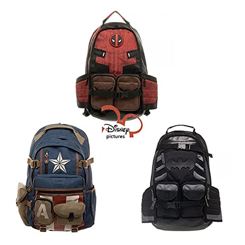 In natural School Bags Casual Outdoor Laptop School Bag Disney Cartoon Print Avengers Deadpool Batman Captain America Backpack School Bags, Pencil Cases & Sets (Color : Blue)