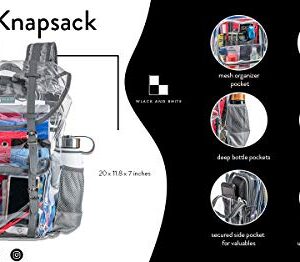 Heavy Duty Clear Backpack with Front Pocket, Clear Bookbag (Steel Gray) Medium