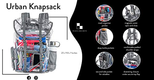 Heavy Duty Clear Backpack with Front Pocket, Clear Bookbag (Steel Gray) Medium