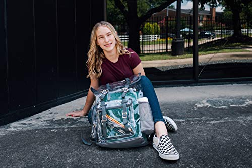 Heavy Duty Clear Backpack with Front Pocket, Clear Bookbag (Steel Gray) Medium