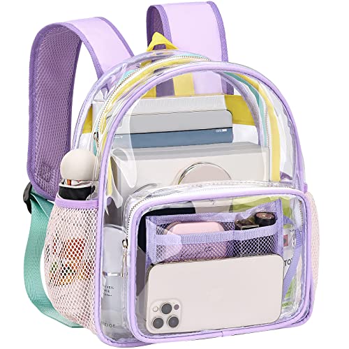 BYXEPA Clear Mini Backpack Stadium Approved Heavy Duty TPU See Through Transparent Backpacks Bookbags with Reinforced Strap for Girls Women Concerts and Sporting Event, Work, School, Security- 12*12*6in Lavender