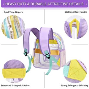 BYXEPA Clear Mini Backpack Stadium Approved Heavy Duty TPU See Through Transparent Backpacks Bookbags with Reinforced Strap for Girls Women Concerts and Sporting Event, Work, School, Security- 12*12*6in Lavender