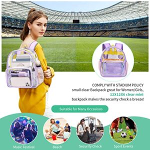 BYXEPA Clear Mini Backpack Stadium Approved Heavy Duty TPU See Through Transparent Backpacks Bookbags with Reinforced Strap for Girls Women Concerts and Sporting Event, Work, School, Security- 12*12*6in Lavender