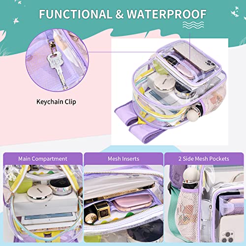 BYXEPA Clear Mini Backpack Stadium Approved Heavy Duty TPU See Through Transparent Backpacks Bookbags with Reinforced Strap for Girls Women Concerts and Sporting Event, Work, School, Security- 12*12*6in Lavender