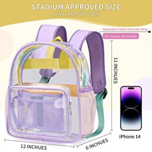 BYXEPA Clear Mini Backpack Stadium Approved Heavy Duty TPU See Through Transparent Backpacks Bookbags with Reinforced Strap for Girls Women Concerts and Sporting Event, Work, School, Security- 12*12*6in Lavender