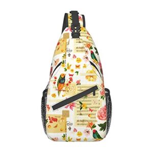 gtevuts vintage flowers birds newspaper crossbody bags for women,trendy sling backpack cross body chest bag daypack, medium small