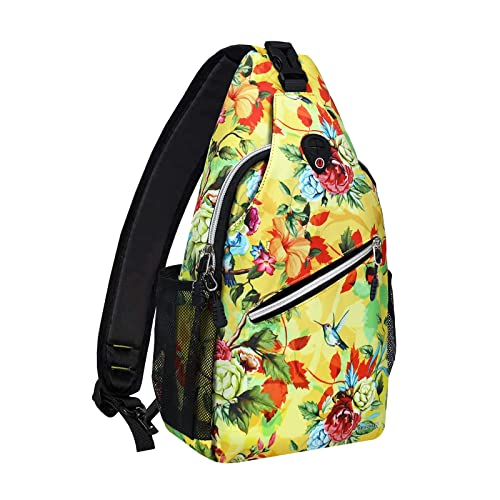 MOSISO Sling Backpack, Multipurpose Travel Hiking Daypack Rope Crossbody Shoulder Bag, Flowers & Birds