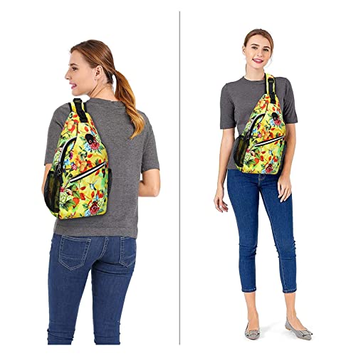 MOSISO Sling Backpack, Multipurpose Travel Hiking Daypack Rope Crossbody Shoulder Bag, Flowers & Birds