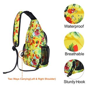 MOSISO Sling Backpack, Multipurpose Travel Hiking Daypack Rope Crossbody Shoulder Bag, Flowers & Birds