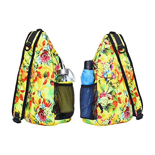 MOSISO Sling Backpack, Multipurpose Travel Hiking Daypack Rope Crossbody Shoulder Bag, Flowers & Birds