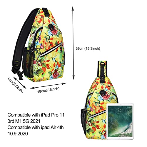 MOSISO Sling Backpack, Multipurpose Travel Hiking Daypack Rope Crossbody Shoulder Bag, Flowers & Birds