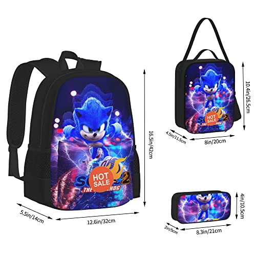 Srieox Backpack 3PC Set 17 Inch Teen Boys Girls Cartoon Backpack Lunch Bag Pencil Case Book Bag Lightweight Daypack