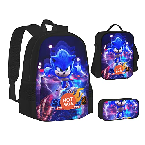 Srieox Backpack 3PC Set 17 Inch Teen Boys Girls Cartoon Backpack Lunch Bag Pencil Case Book Bag Lightweight Daypack