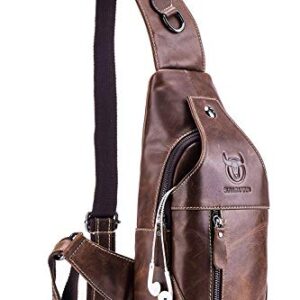 Men's Sling Bag Genuine Leather Chest Shoulder Backpack Cross Body Purse Water Resistant Anti Theft For Travel Hiking School