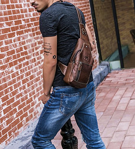 Men's Sling Bag Genuine Leather Chest Shoulder Backpack Cross Body Purse Water Resistant Anti Theft For Travel Hiking School