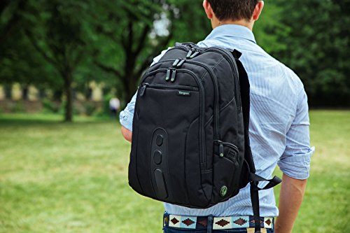 Targus EcoSpruce business Travel Laptop Backpack,15.6 inch EcoFriendly 27L waterprof work+school+computer laptop bag, Recycled fabric, MP3 Commuters rucksack, Briefcase Bag Women/ Men (TBB013EU) Black