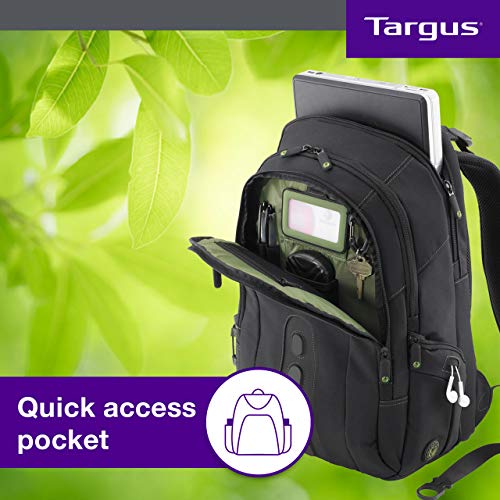 Targus EcoSpruce business Travel Laptop Backpack,15.6 inch EcoFriendly 27L waterprof work+school+computer laptop bag, Recycled fabric, MP3 Commuters rucksack, Briefcase Bag Women/ Men (TBB013EU) Black