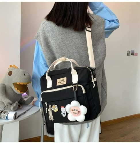 Kawaii Crossbody Purse for Girl Tote Indie Backpack School Japanese Asthetic Backpack INS Messenger Bag Kawaii Backpack Prime (black)