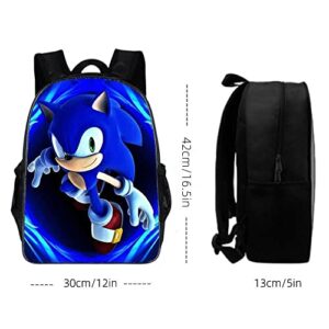 AII Lover 3Pcs Anime Hedgehog Backpack with Pencil Case,16in 3D Printed Cartoon Game Backpack Laptop Backpack (B)