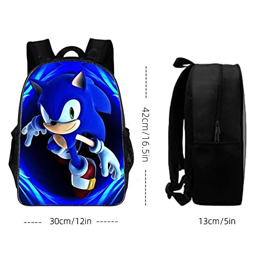 AII Lover 3Pcs Anime Hedgehog Backpack with Pencil Case,16in 3D Printed Cartoon Game Backpack Laptop Backpack (B)