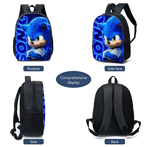 AII Lover 3Pcs Anime Hedgehog Backpack with Pencil Case,16in 3D Printed Cartoon Game Backpack Laptop Backpack (B)