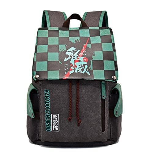 Anime Backpacks Canvas Shoulders bag 3D Print Back Pack for Anime Fans (Green)