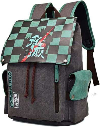 Anime Backpacks Canvas Shoulders bag 3D Print Back Pack for Anime Fans (Green)