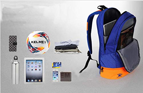 KELME Sports Soccer Bag - Backpack for Adults and Kids – Separate Cleat and Ball Holder for Basketball, baseball & Football (Blue/Orange, Adults)