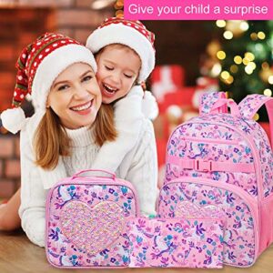 ZLYERT 3PCS Unicorn Backpack for Girls, Kids Bookbag for Preschool Elementary Students, 16" Sequin Backpacks with Lunch Box for Girl - Pink