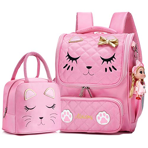 AO ALI VICTORY Girls Backpacks, Waterproof Cute Backpack for Kids Toddler Girl Preschool Bookbags Elementary School Bags (Large, Pink Set)