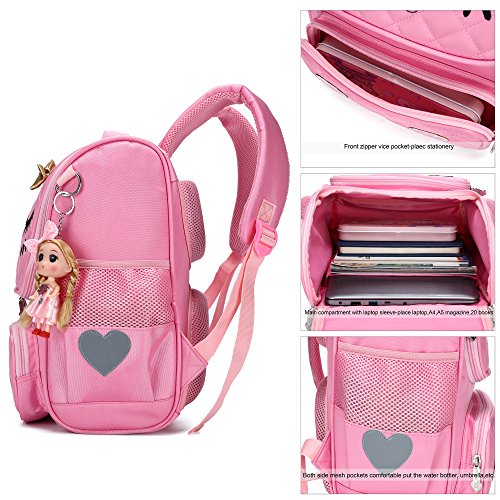 AO ALI VICTORY Girls Backpacks, Waterproof Cute Backpack for Kids Toddler Girl Preschool Bookbags Elementary School Bags (Large, Pink Set)