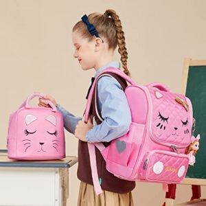 AO ALI VICTORY Girls Backpacks, Waterproof Cute Backpack for Kids Toddler Girl Preschool Bookbags Elementary School Bags (Large, Pink Set)