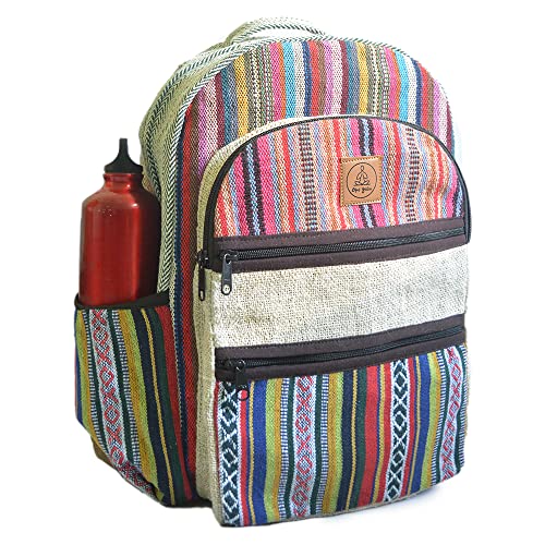 Ojas Yatra Large Hemp Backpack - Multi Pocket Organic Himalayan Student Bag Packs for Laptop - Boho/Hippie Himalayan Bag for Travel & Festivals