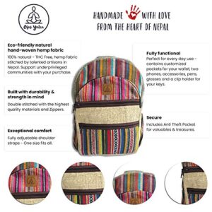 Ojas Yatra Large Hemp Backpack - Multi Pocket Organic Himalayan Student Bag Packs for Laptop - Boho/Hippie Himalayan Bag for Travel & Festivals