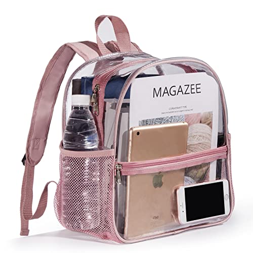 Mini Clear Backpack 12x12x6 Stadium Approved, Small Transparent Backpack for Women Girls for Sporting Event, Work, School, Music Festival and Concerts (Rose Gold)