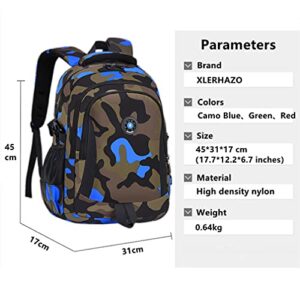 XLERHAZO School Backpack Camouflage Backpack Water Repellent Casual Daypack Lightweight Bookbags for Boys Girls (DX Camo Blue)