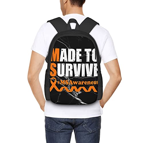 Suriohl-Made-to-Survive-Multiple-Sclerosis-Awareness-Backpack, Laptop Backpack Gym Bags Black School Bookbags Travel Daypack For Women Men Teens