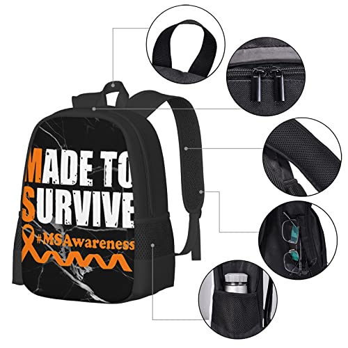 Suriohl-Made-to-Survive-Multiple-Sclerosis-Awareness-Backpack, Laptop Backpack Gym Bags Black School Bookbags Travel Daypack For Women Men Teens