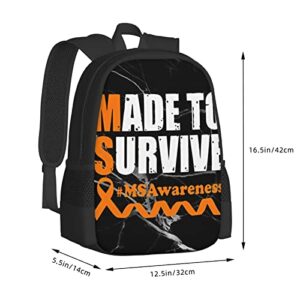 Suriohl-Made-to-Survive-Multiple-Sclerosis-Awareness-Backpack, Laptop Backpack Gym Bags Black School Bookbags Travel Daypack For Women Men Teens