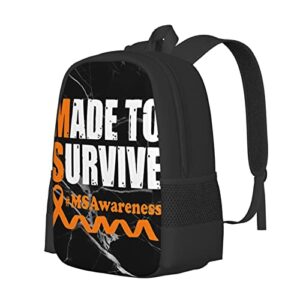 Suriohl-Made-to-Survive-Multiple-Sclerosis-Awareness-Backpack, Laptop Backpack Gym Bags Black School Bookbags Travel Daypack For Women Men Teens