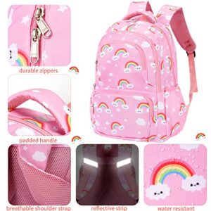 Unineovo Backpack for Girls, 16' Rainbow School Backpack for Kids - Lightweight Water Resistant Bookbag - Pink Nylon School Bag Set Gifts for Kid