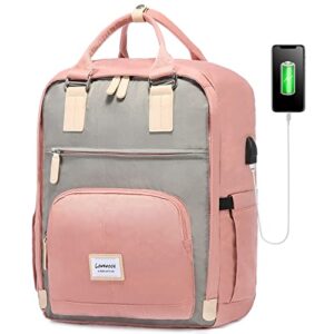 lovevook school backpack for women cute college backpack waterproof laptop bookbag with usb charging port vintage bag 15.6 inch,pink