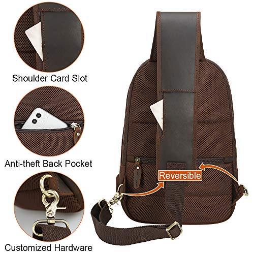 TIDING Men's Vintage Leather Crossbody Sling Bag Outdoor Travel Chest Bag Shoulder Daypack Fits 12.9" iPad