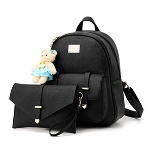 socutee clearance! womens bowknot 2-pcs backpack cute mini leather backpack purse for teen girls (black)