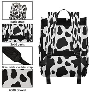 Cow Print Backpack Roll Top Backpack Black White Trendy Backpack Women & Men Casual Daypack Laptop Pocket