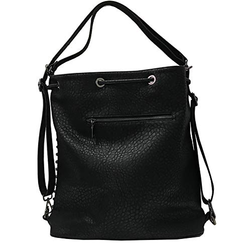 Chikencall Over-size Studded Bucket Bag or Women,3 Ways Multifunction Backpack Vegan Leather Punk Rock Rivet Large Shoulder Bag Crossbody Bag Black